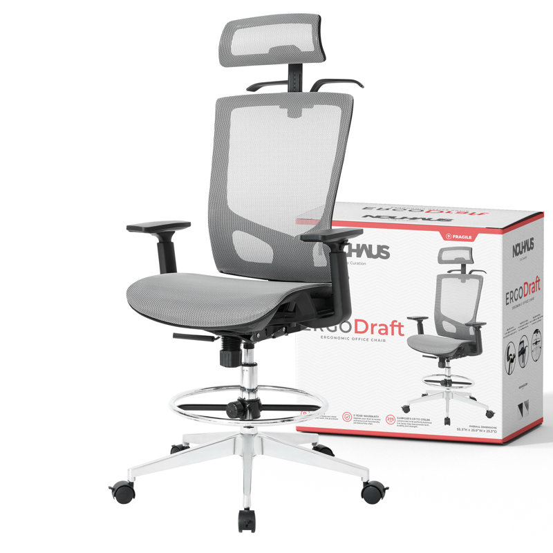 Nouhaus Inc Nouhaus High Back Drafting Office Chair Ergonomic Mesh Computer Chair with Adjustable Footrest Headrest Armrest and Integrated Coat Hanger Swivel Desk Chair Tilt Function Reviews Wayfair